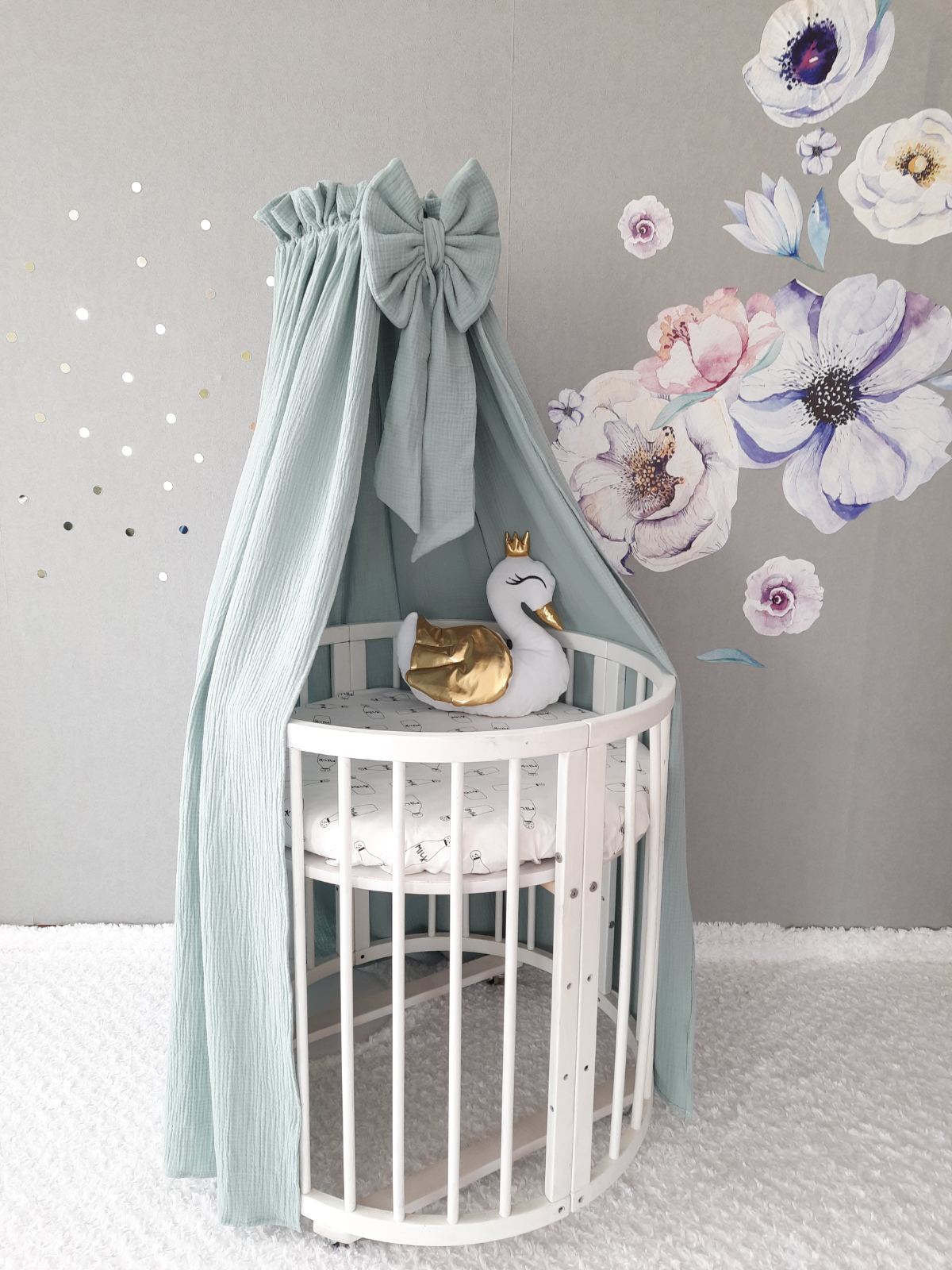 Natural Muslin Canopy in Sage Green Color for Children's Beds ...
